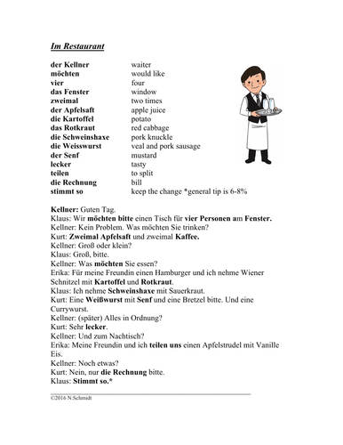 German Reading: In the Restaurant ~ Im Restaurant | Teaching Resources