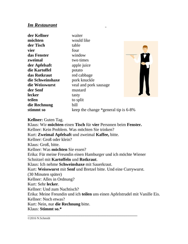 German Reading: In the Restaurant ~ Im Restaurant | Teaching Resources