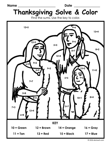 Math: Thanksgiving: Solve and Color | Teaching Resources