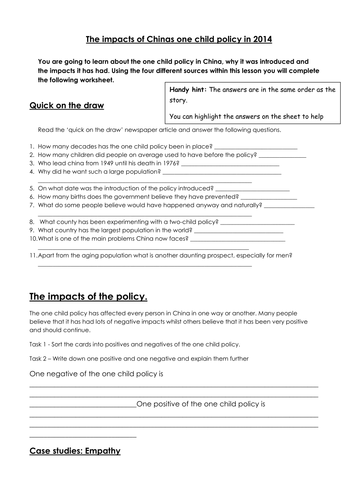 China One Child Policy | Teaching Resources