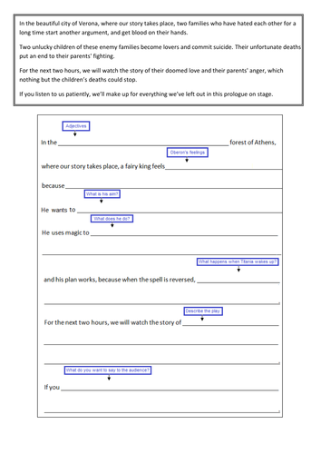 Outstanding Shakespeare literacy lesson (used for Year 6) - write a ...