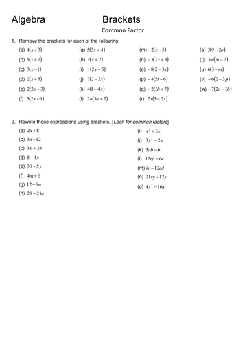 Removal of bracket & Common factor | Teaching Resources