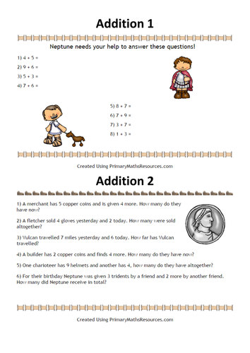 Ancient Roman Themed Addition Worksheets | Teaching Resources