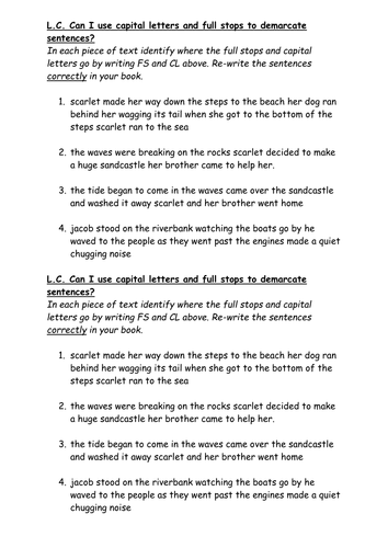Correct use of Capital letters and full stops | Teaching Resources