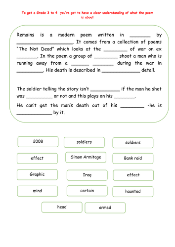 Remains Simon Armitage AQA conflict poetry | Teaching Resources
