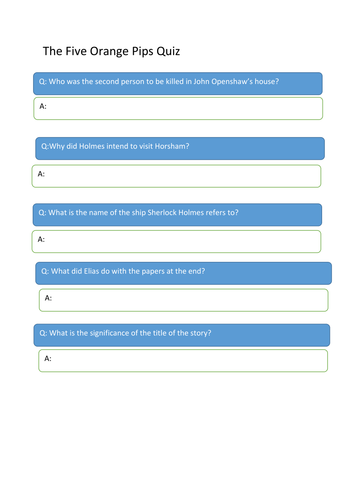 KS3 Sherlock Holmes The Five Orange Pips | Teaching Resources