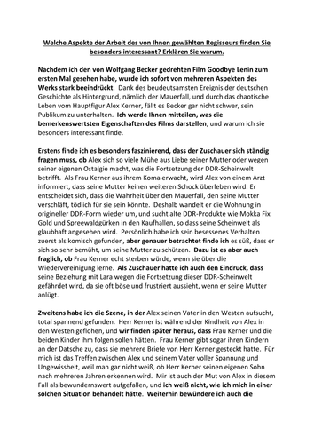 A-LEVEL GERMAN - Goodbye Lenin - Was sind die interessanteste Aspekte ...