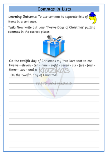 Commas In Lists | Teaching Resources