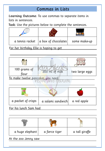 Commas In Lists | Teaching Resources