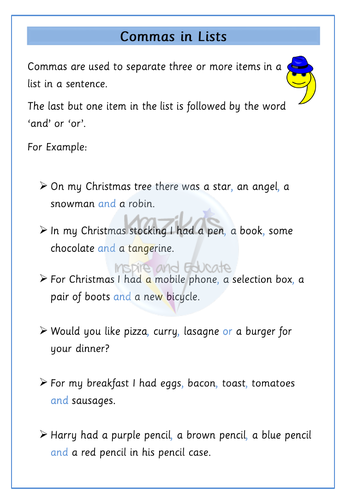Commas In Lists | Teaching Resources
