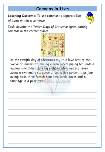 Commas In Lists | Teaching Resources