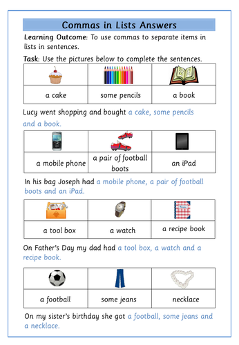 Commas In Lists | Teaching Resources
