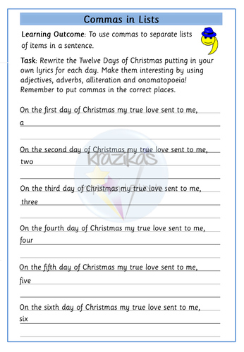 Commas In Lists | Teaching Resources