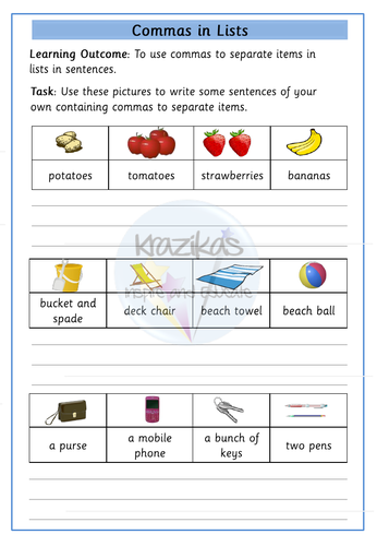 Commas In Lists | Teaching Resources