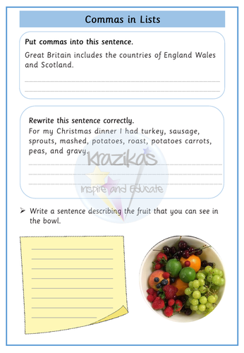 Commas In Lists | Teaching Resources