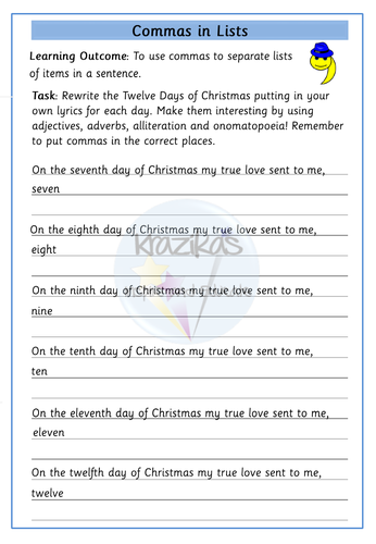 Commas In Lists | Teaching Resources