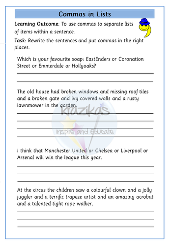 Commas In Lists | Teaching Resources