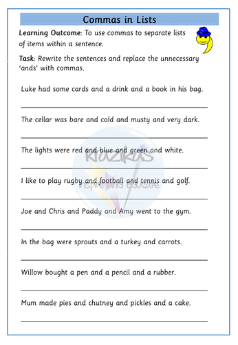 Commas In Lists | Teaching Resources