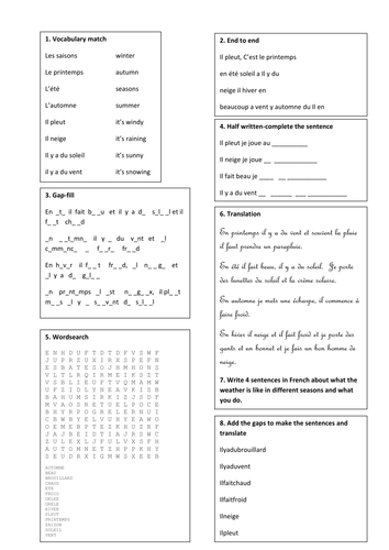Home learning, Independent French revision/work-pack | Teaching Resources
