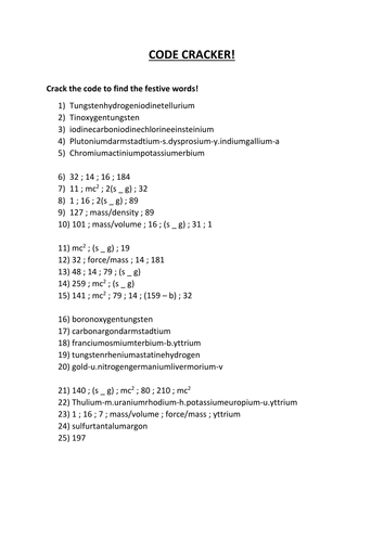 Christmas Chemistry - worksheet | Teaching Resources