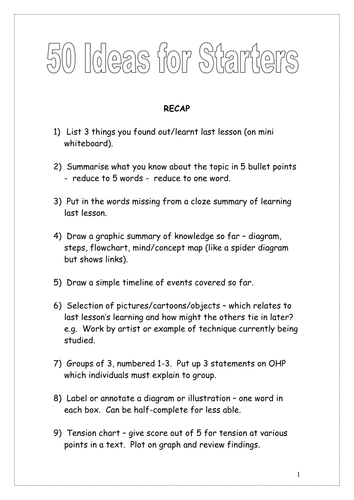 50 Amazing Starter & Plenary Ideas | Teaching Resources