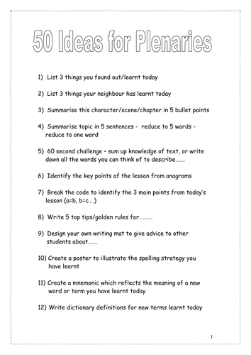 50 Amazing Plenary Ideas | Teaching Resources