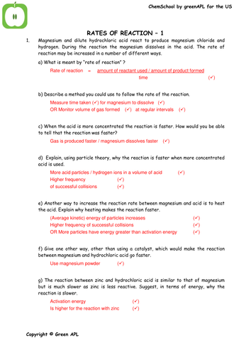 ChemSchool: Rates of reaction bundle | Teaching Resources