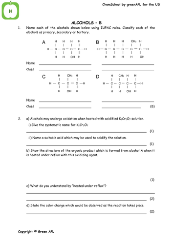 ChemSchool: Alcohol molecules | Teaching Resources