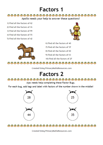 Finding Factors and Multiples Worksheets - Ancient Greek Themed ...