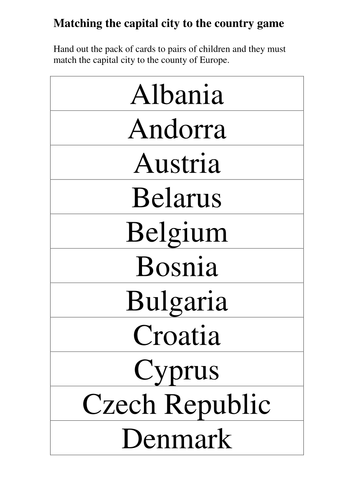 Match the Countries to the Capitals & other resources | Teaching Resources