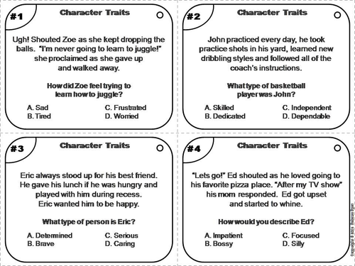 Character Traits Task Cards | Teaching Resources