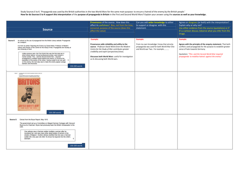 World war One & Two: source analysis activity | Teaching Resources