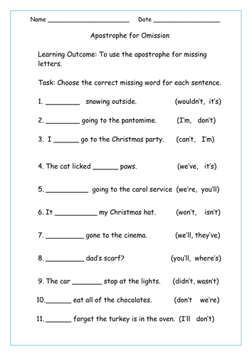 Apostrophe for Omission / Contraction - Christmas Themed | Teaching ...