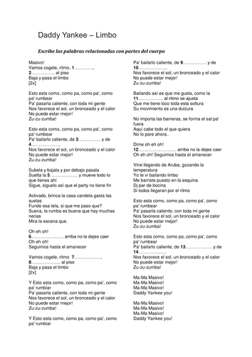 Partes del cuerpo - canciones (songs) | Teaching Resources