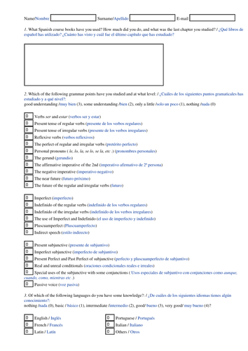 Online Spanish entry test | Teaching Resources