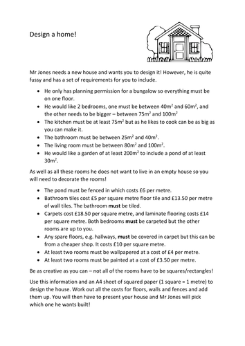 Perimeter and Area Investigation - House Design | Teaching Resources