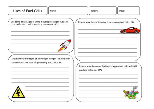 Uses of Fuel Cells Worksheet | Teaching Resources