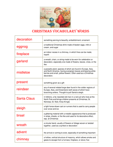 Christmas Worksheets - 2 - Vocabulary Words and Adjective worksheets ...