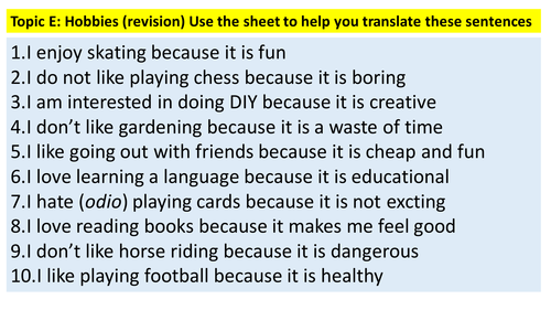 Spanish GCSE hobbies &free time: los pasatiempos el tiempo libre ...