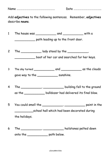 Complete the sentences: adding adjectives | Teaching Resources