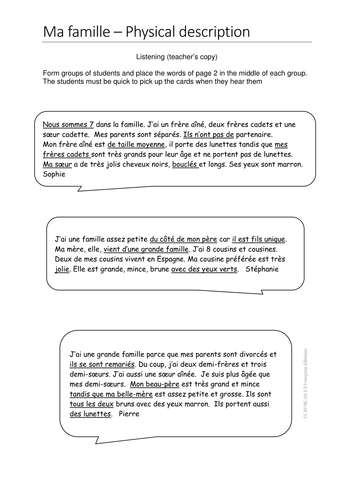 Describing family-friends: listening, reading & translations (including ...