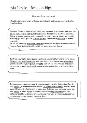 Relationship with family-friends: French listening-reading ...