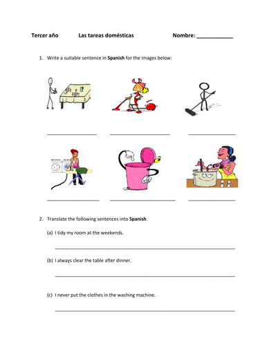Tareas domesticas Test - household chores Spanish | Teaching Resources