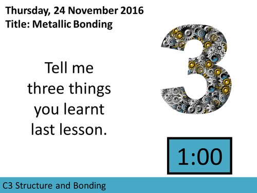 AQA GCSE C3 Structure and Bonding L8 Metallic Bonding | Teaching Resources