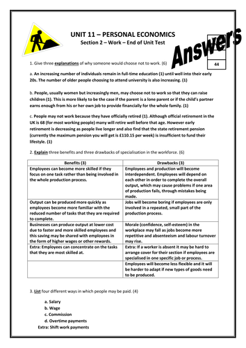 AQA GCSE Economics Unit 11 Work Section 'in-class assessment ...
