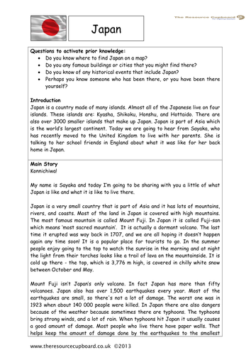 Japan - Literacy/Geography - years 5/6 | Teaching Resources