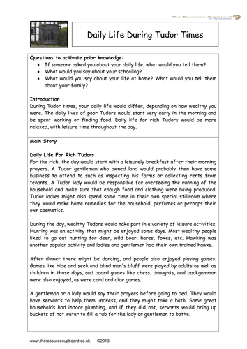 Tudor Times - Daily Life | Teaching Resources