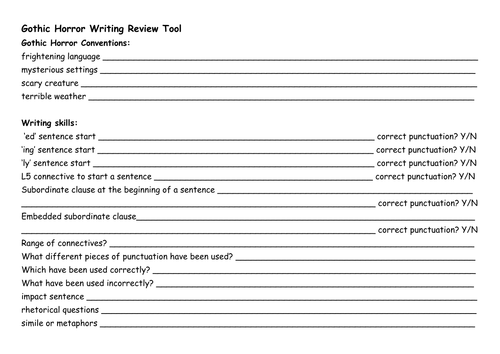 KS3 Gothic Horror Scheme of Work Part One Comparing Texts and Reviewing ...