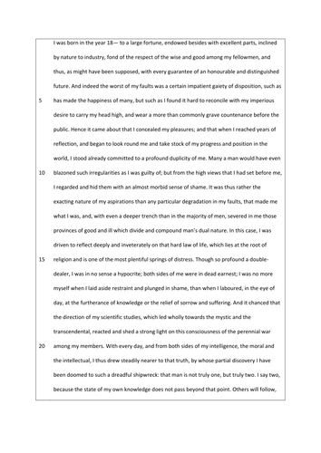 'Dr Jekyll and Mr Hyde' - Duality of human nature | Teaching Resources