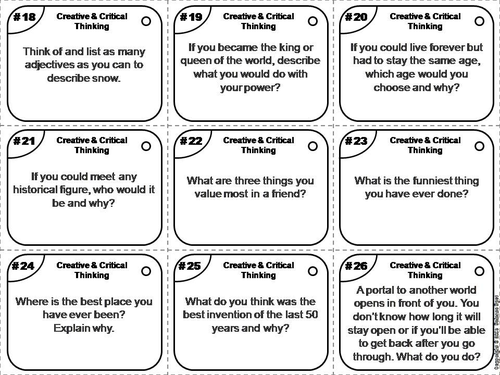 Creative and Critical Thinking Task Cards | Teaching Resources